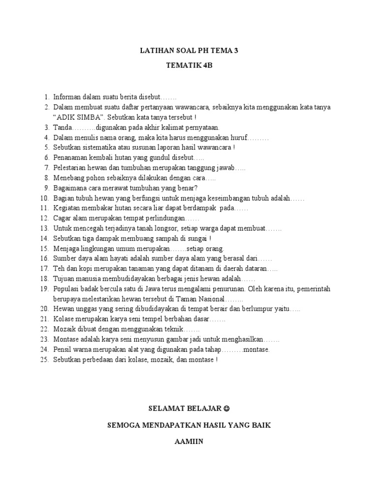 Latihan Soal PH Tema 3 | PDF