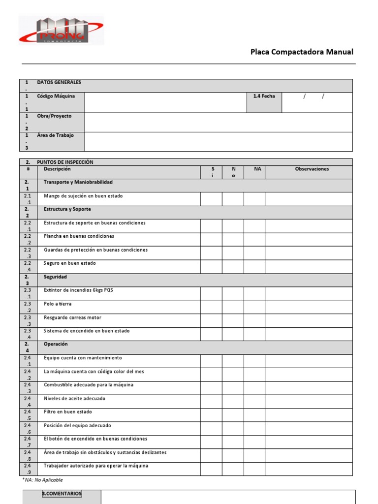 Check List Placa Compactadora Manual | PDF