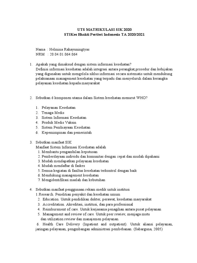 Uts Sik Matrikulasi | PDF | Pengembangan Diri