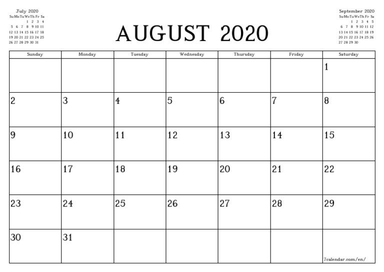Calendar 8 2020 L A4 7calendar | PDF