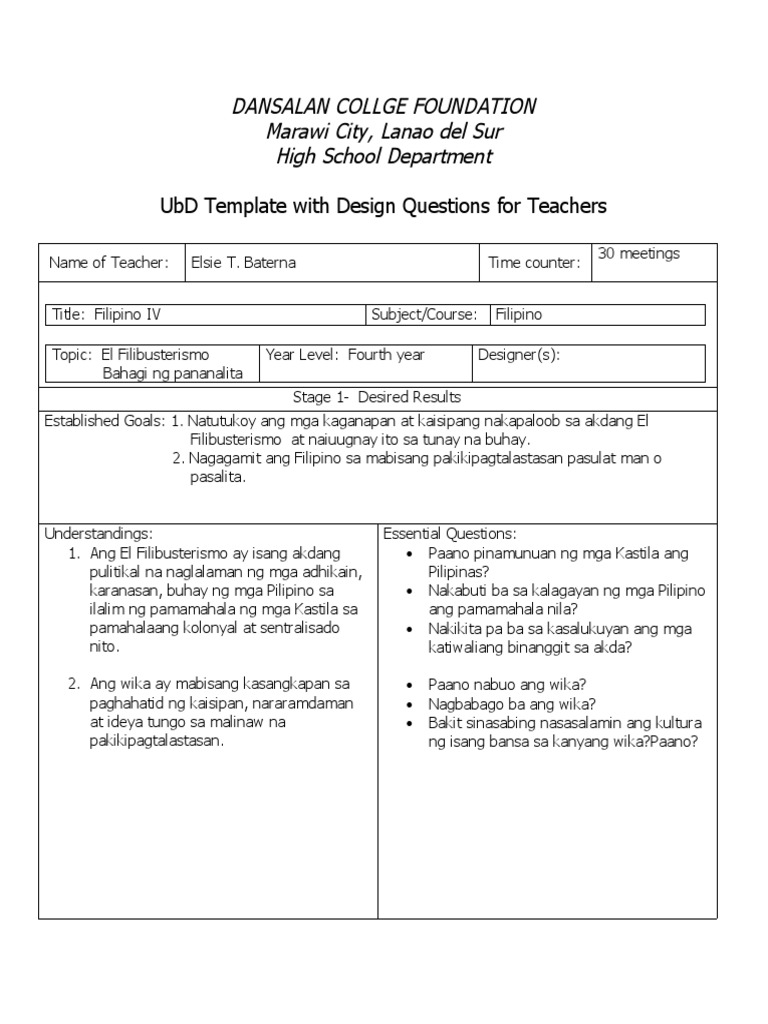 El Fili Lesson Plan | PDF