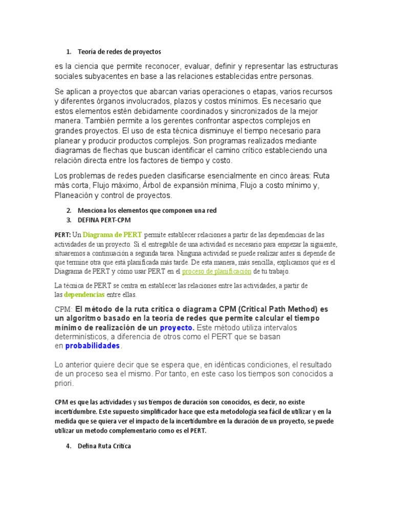 Redes de Proyectos y Diagrama PERT-CPM | PDF | Ciencia de sistemas ...