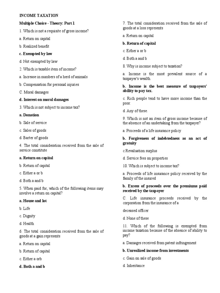 Income Taxation Quiz 1 | PDF | Income Tax | Taxes