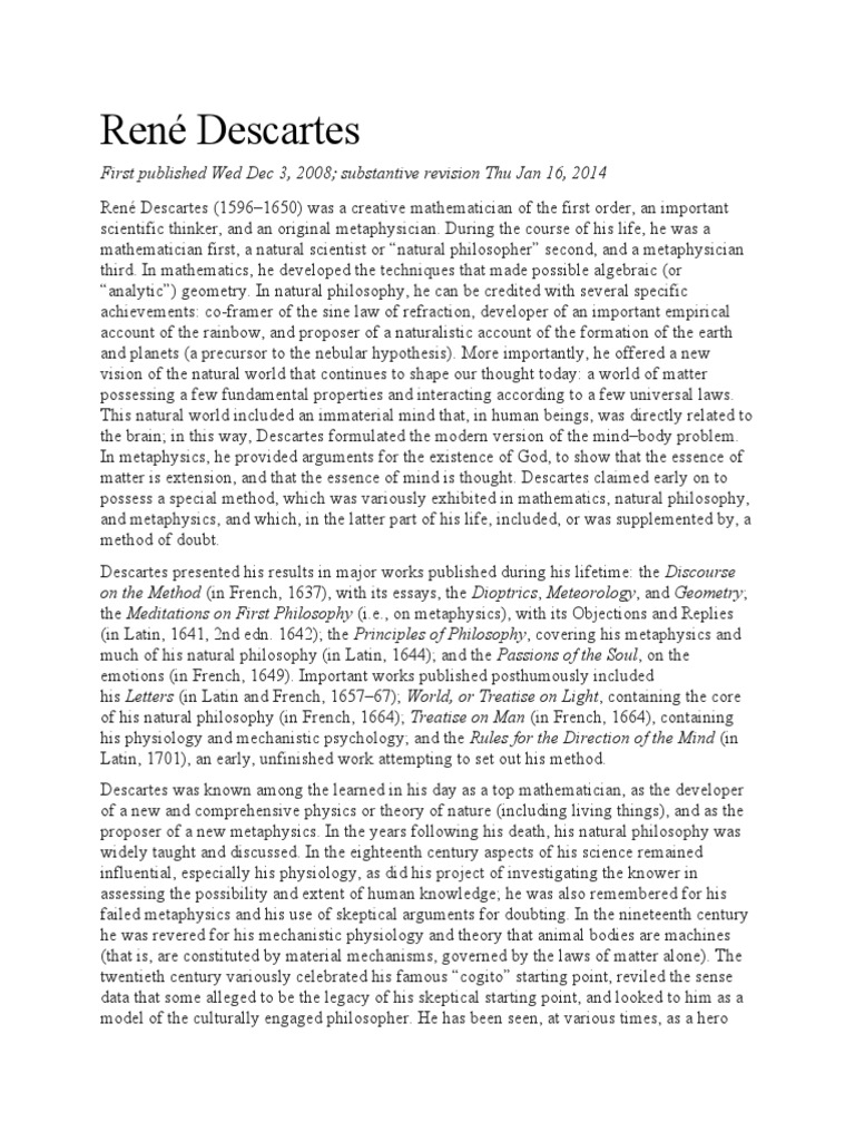 René Descartes: First Published Wed Dec 3, 2008 Substantive Revision ...