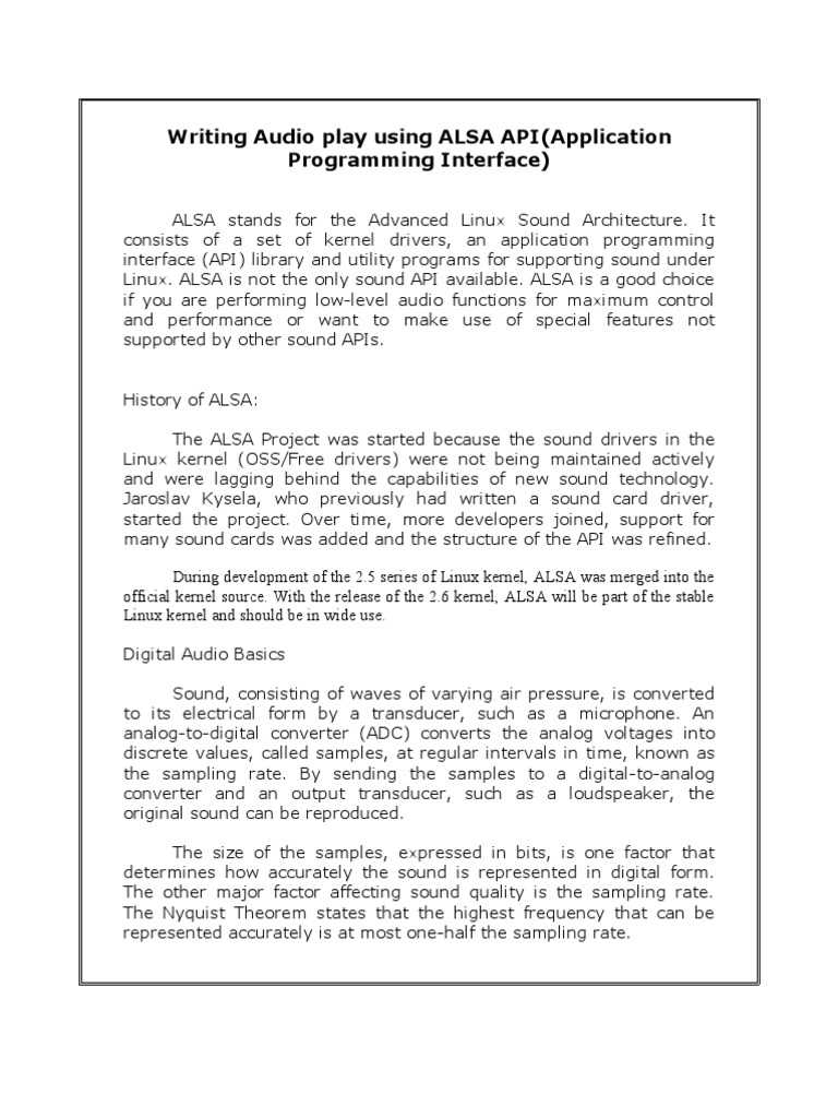 Writing Audio Play with ALSA API | PDF | Sampling (Signal Processing ...
