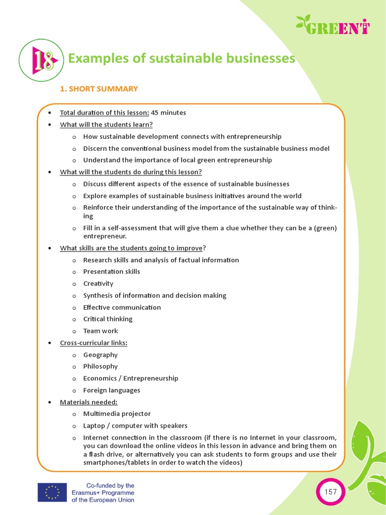 GREENT Lesson 18 Examples of Sustainable Businesses | PDF | Sustainable ...