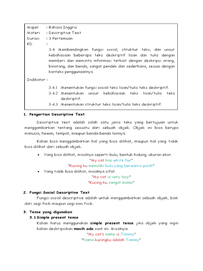 LKPD - Descriptive Text - Kelas 7 | PDF
