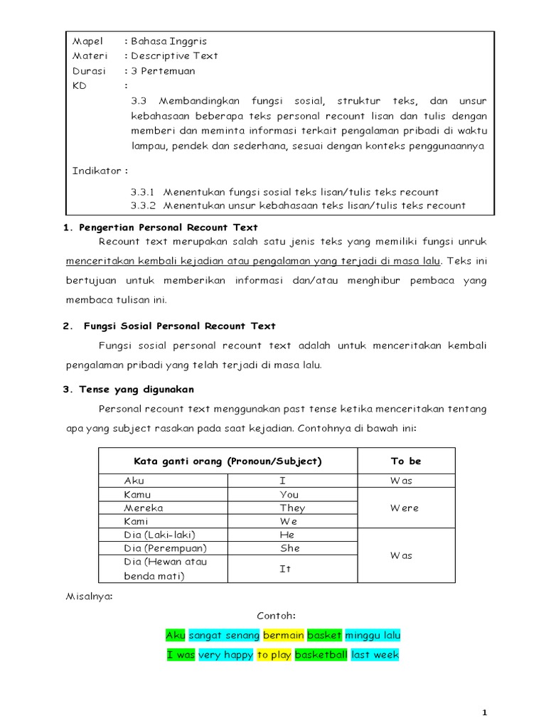 LKPD - Recount Text - Kelas 8 | PDF