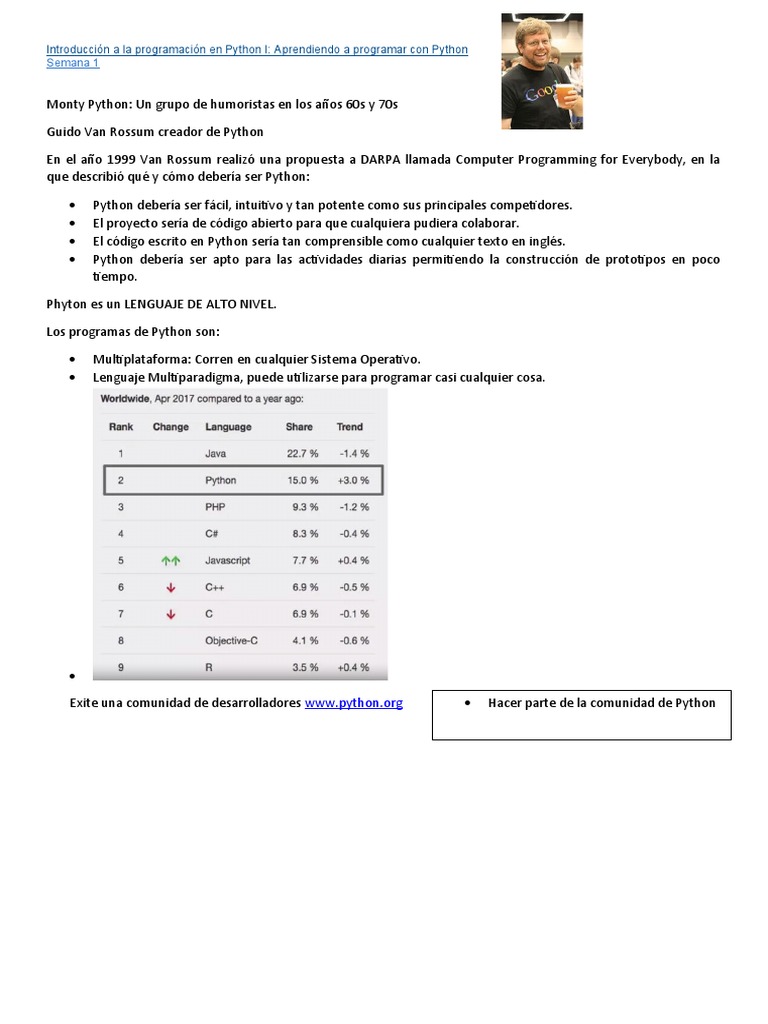 Introducción a Python: Historia y Características | PDF