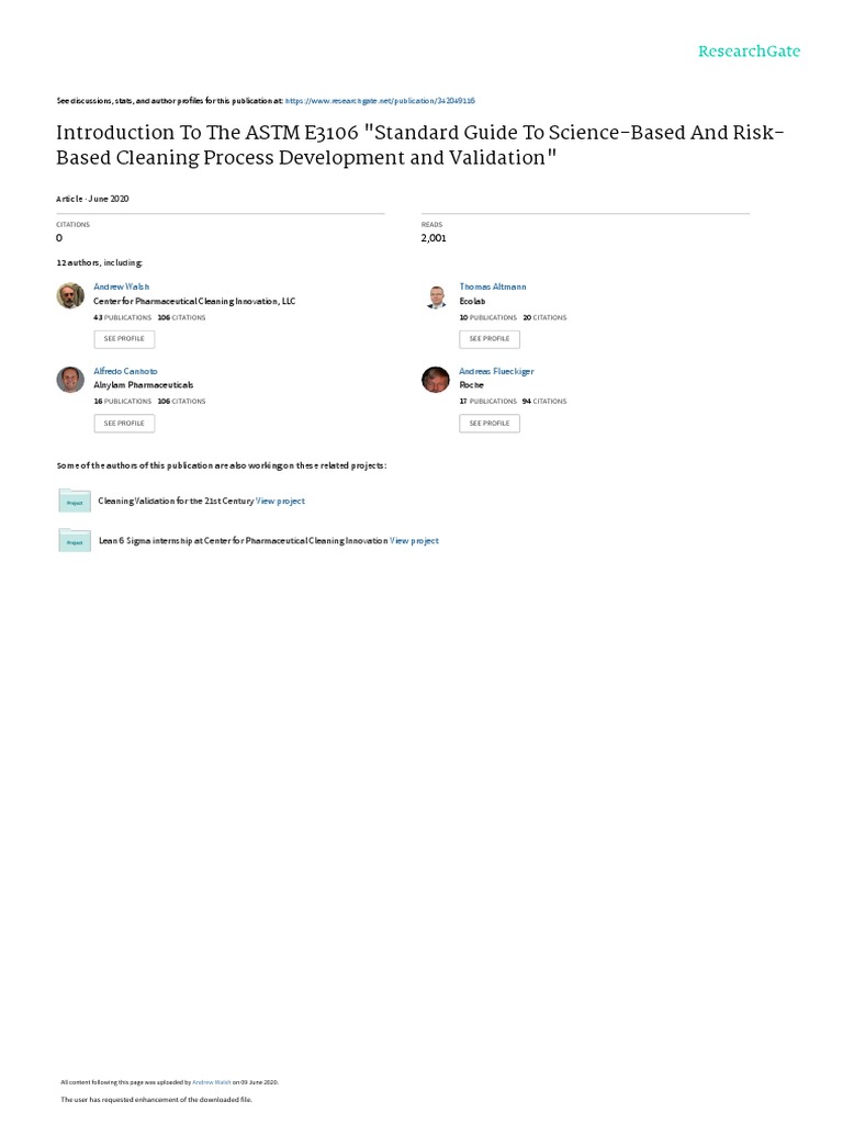 Introduction To The ASTM E3106 Standard Guide To Science-Based and Risk-Based Cleaning Process ...