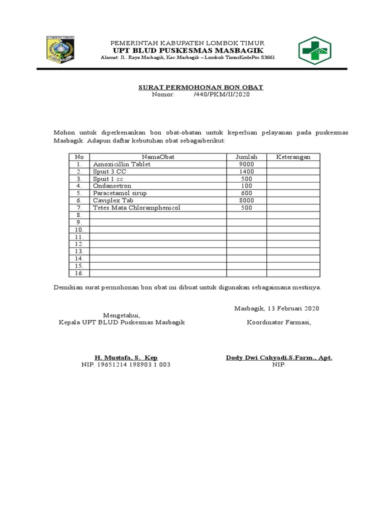 Surat Bon Obat 2020 | PDF