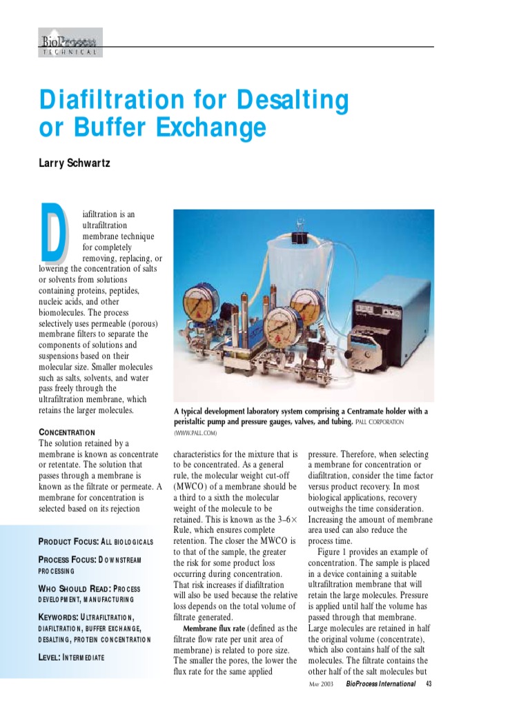 Diafiltration For Desalting or Buffer Exchange | PDF | Membrane | Solution