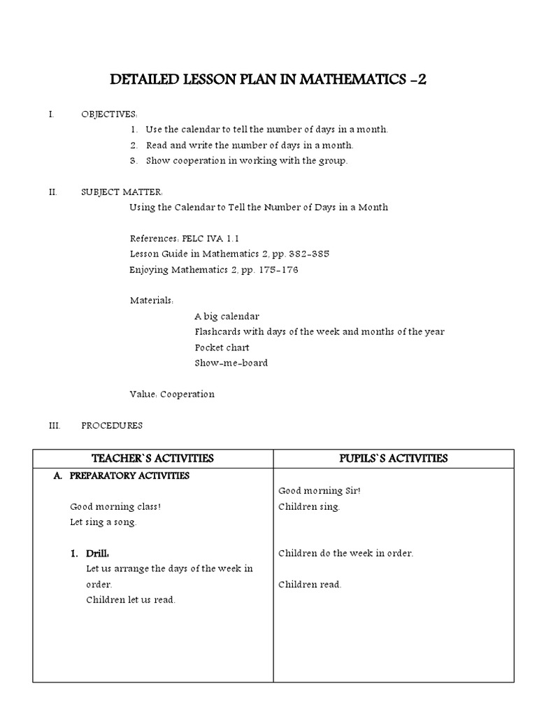 Detailed Lesson Plan in Mathematics 2 | PDF | Teaching | Pedagogy