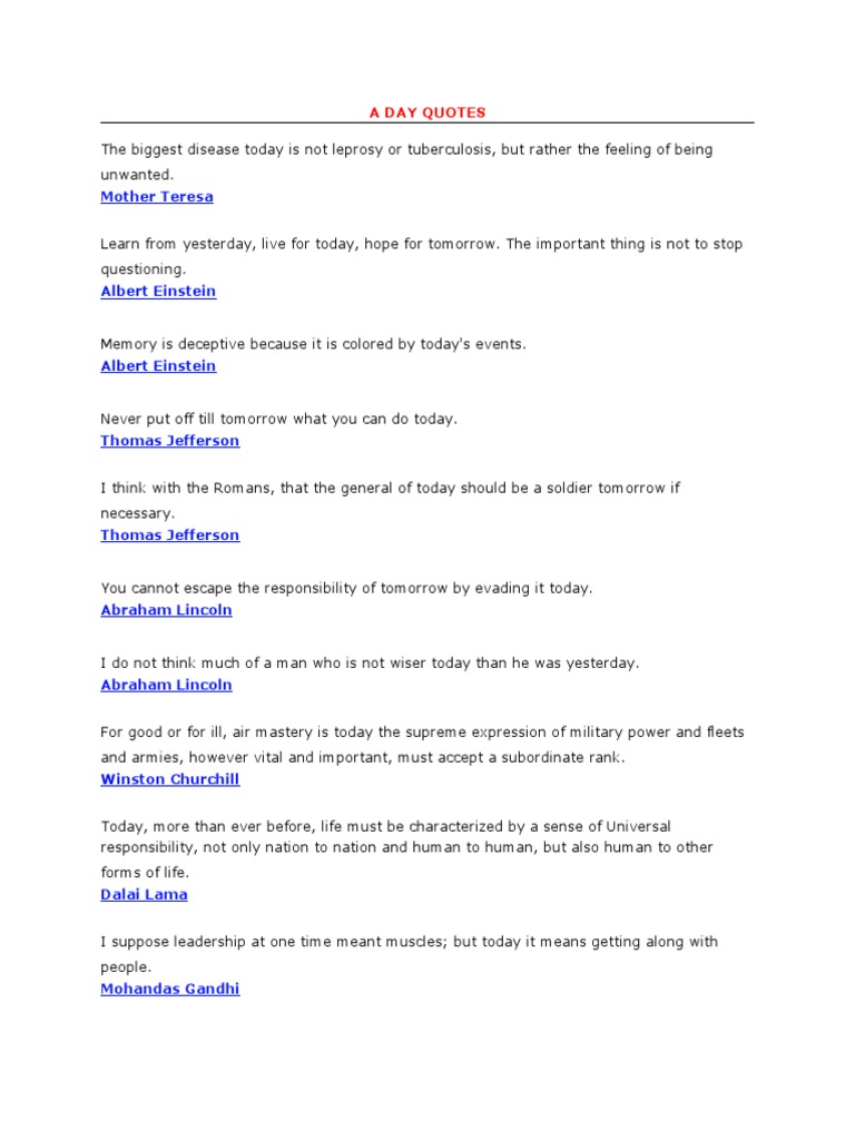 A Day Quotes | PDF | Mahatma Gandhi | Martin Luther King Jr.
