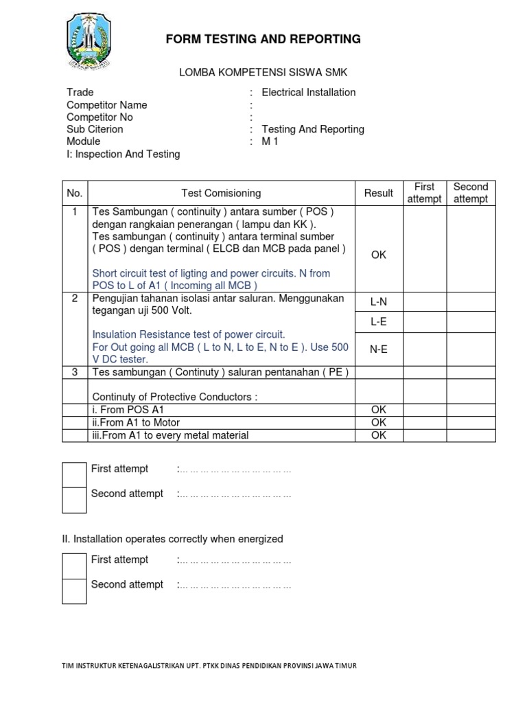 Form Testing and Reporting: Short Circuit Test of Ligting and Power ...