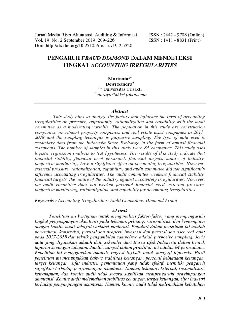 Fraud Diamond and Accounting Irregularities | PDF