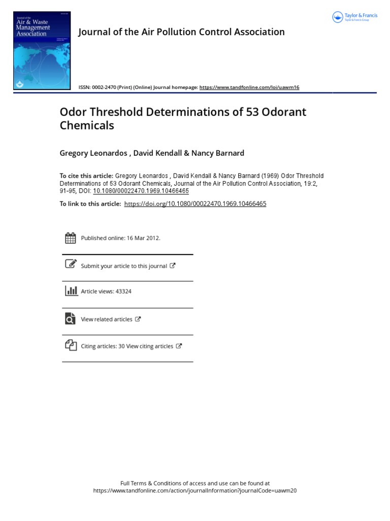 Odor Threshold Determinations of 53 Odorant Chemicals | PDF | Sulfide ...