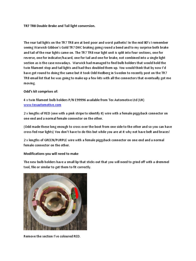 TR7 TR8 Double Brake and Tail Light Conversion | PDF | Light Emitting ...