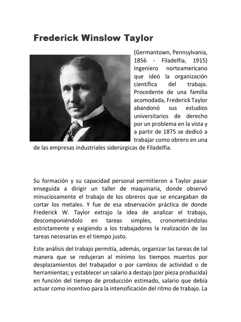 Biografía de Frederick W. Taylor | PDF | Business | Economias