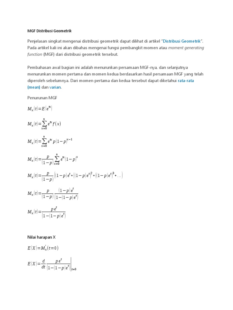 MGF pada Distribusi Geometrik | PDF
