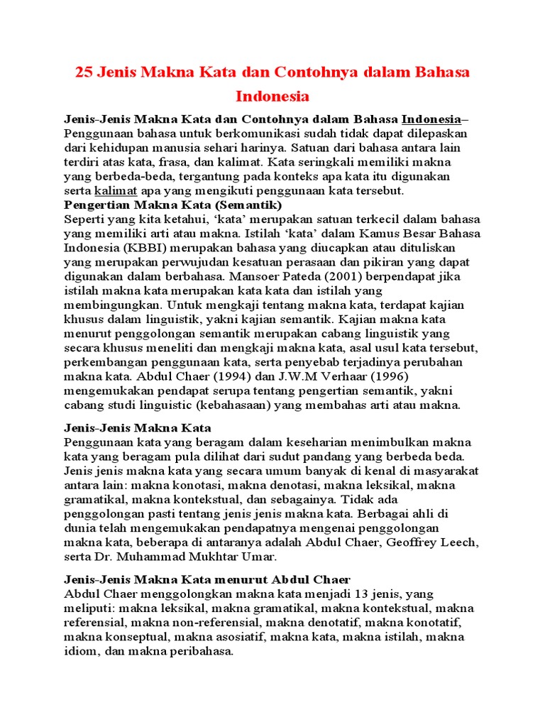 25 Jenis Makna Kata dalam Bahasa Indonesia | PDF
