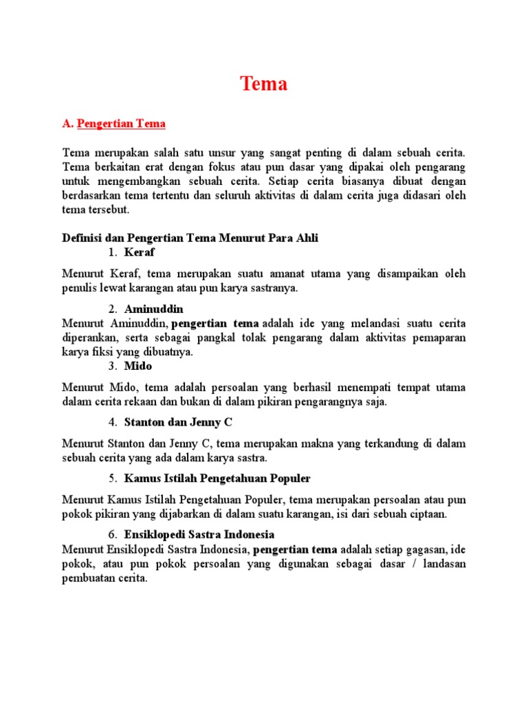 Pengertian dan Jenis Tema Cerita | PDF