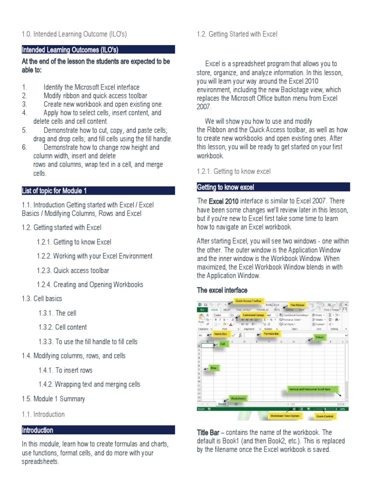 1.0. Intended Learning Outcome (ILO's) 1.2. Getting Started With Excel ...