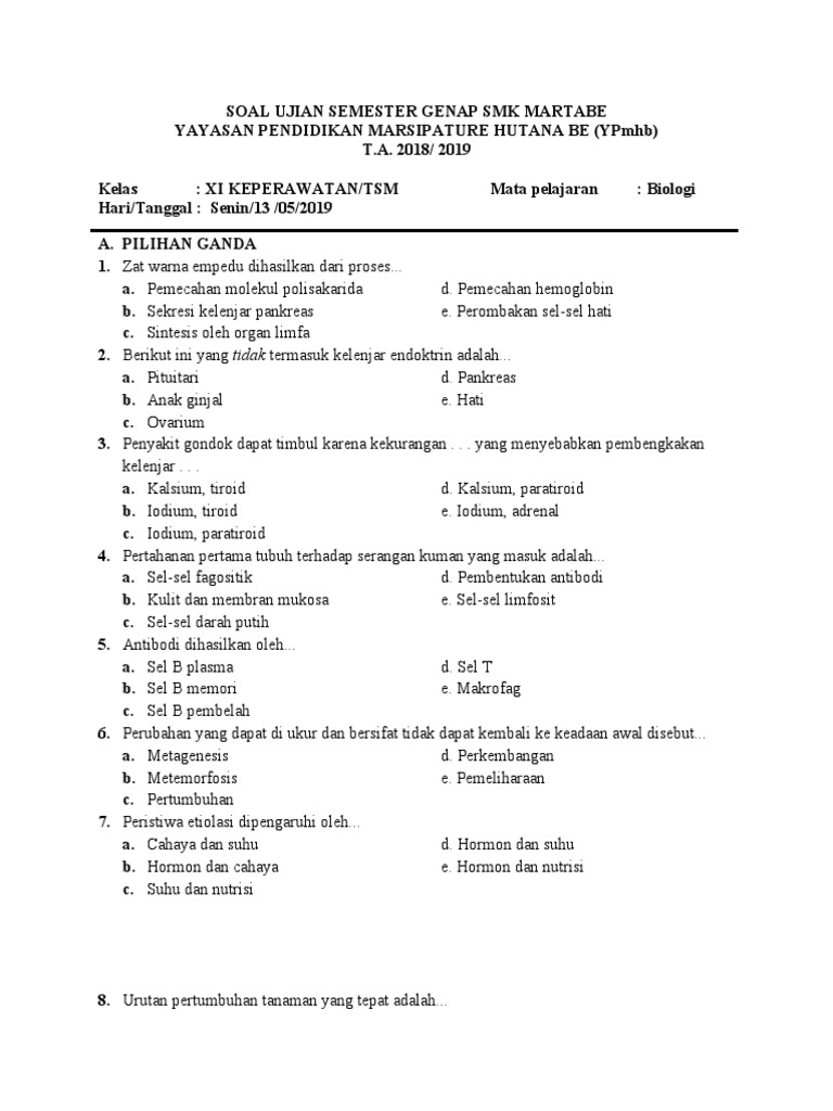 Soal Bio Kelas XI | PDF | Kesehatan Holistik | Sains & Matematika