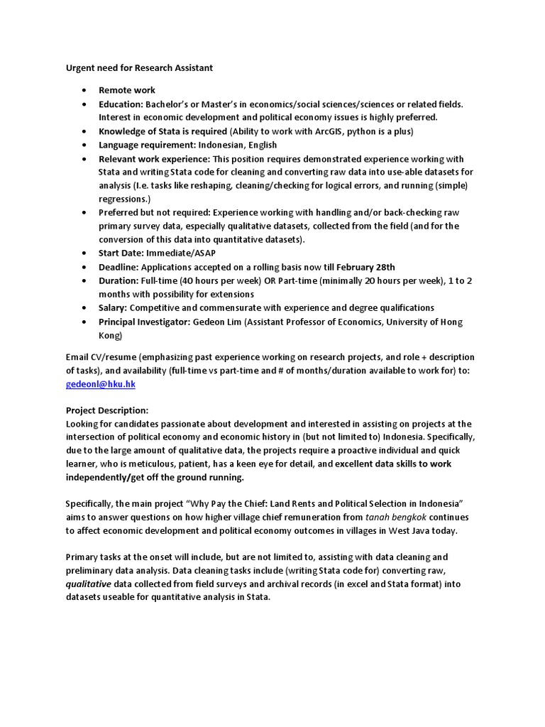 Research Assistant for Economic Projects | PDF | Qualitative Research ...