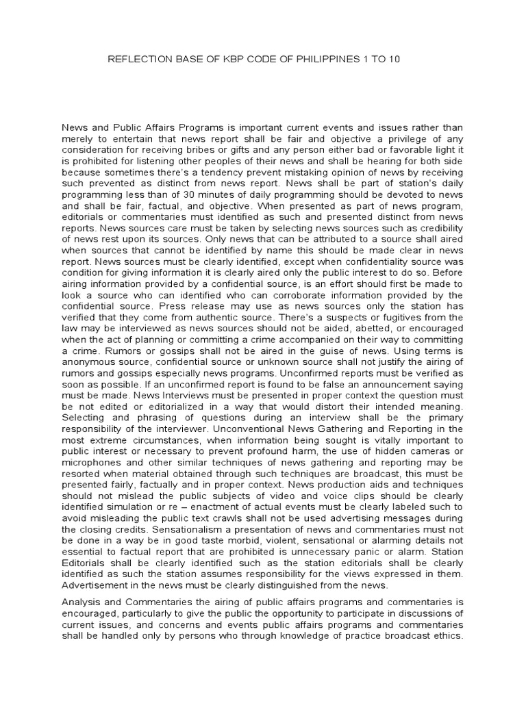 Reflection Base of KBP Code of Philippines 1 To 10 | PDF | Discretion ...