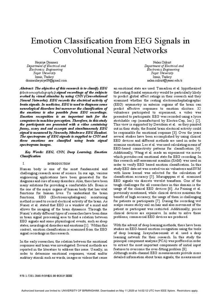 Emotion Classification From EEG Signals in Convolutional Neural Networks | PDF ...