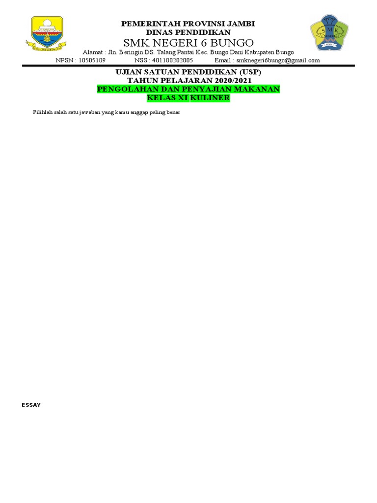 Format Soal Usp | PDF