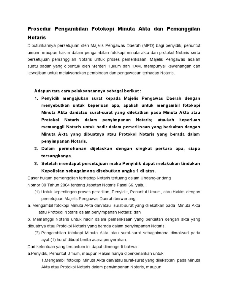Prosedur Pengambilan Fotokopi Minuta Akta Dan Pemanggilan Notaris | PDF
