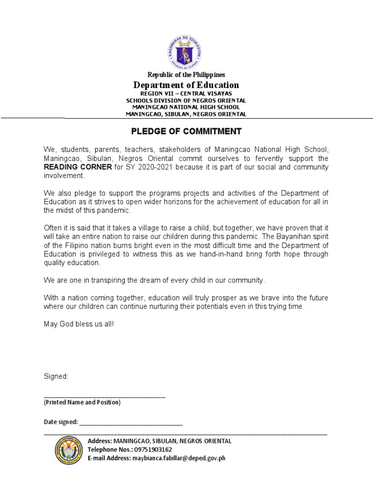 Pledge of Commitment For LCP | PDF