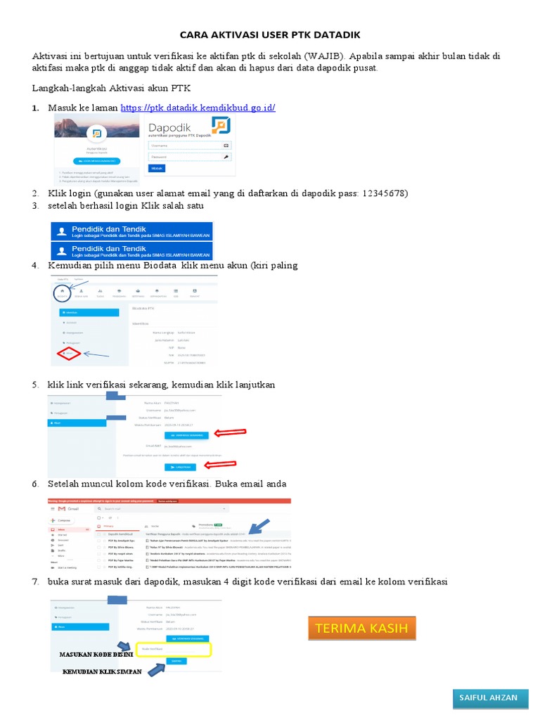 Cara Aktivasi User PTK Datadik | PDF