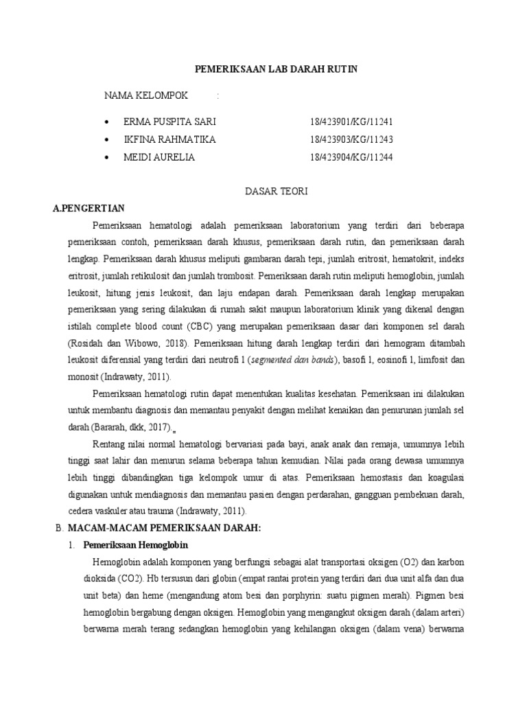 Pemeriksaan Lab Darah Rutin | PDF