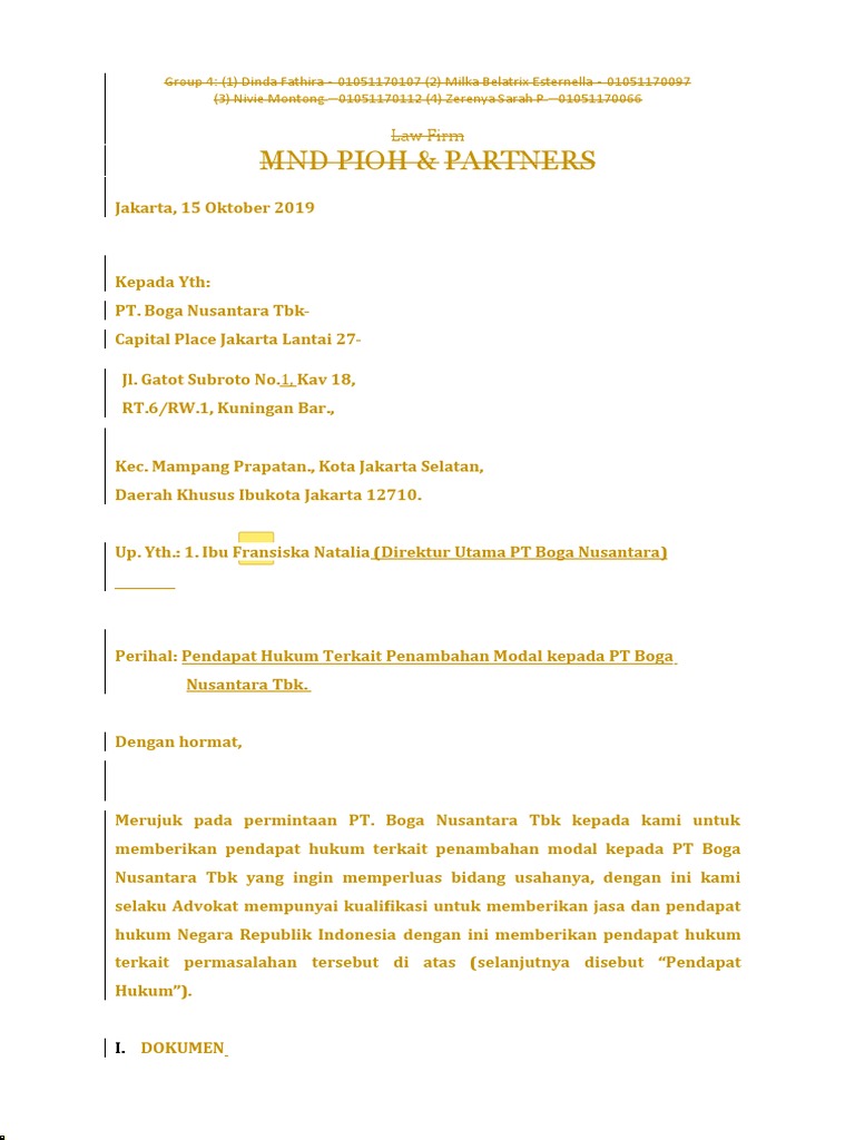 Contoh Legal Opinion | PDF