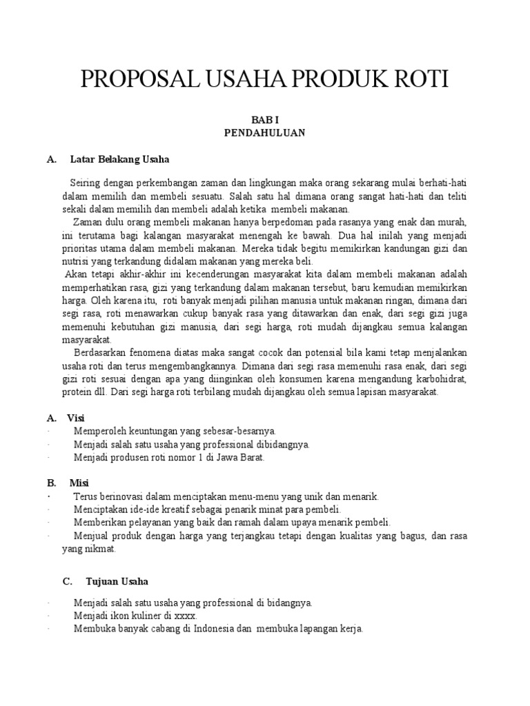 Proposal Usaha Produk Roti | PDF