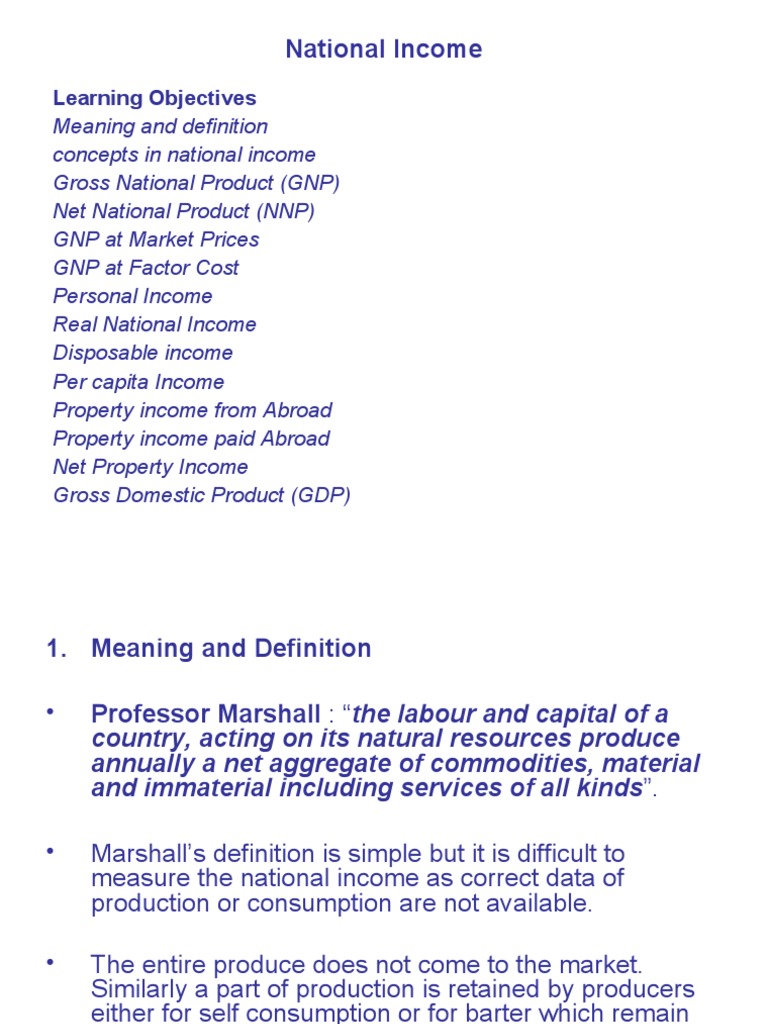 National Income: Learning Objectives | PDF | Measures Of National ...
