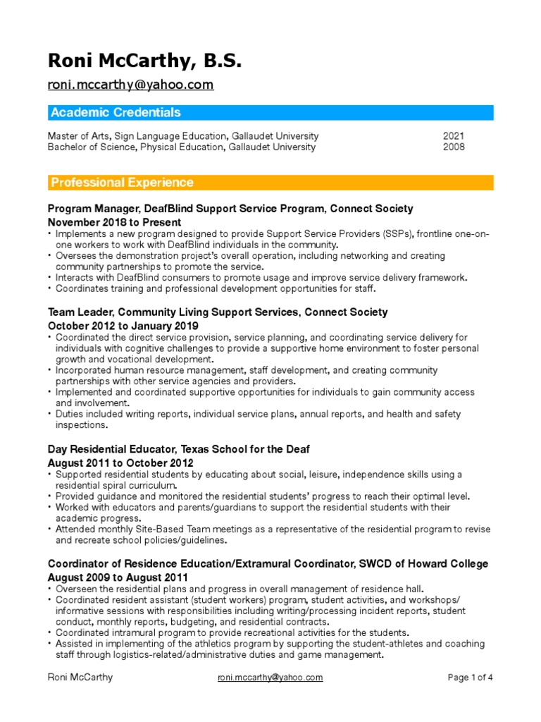 Mccarthy CV | PDF | American Sign Language | Language Education