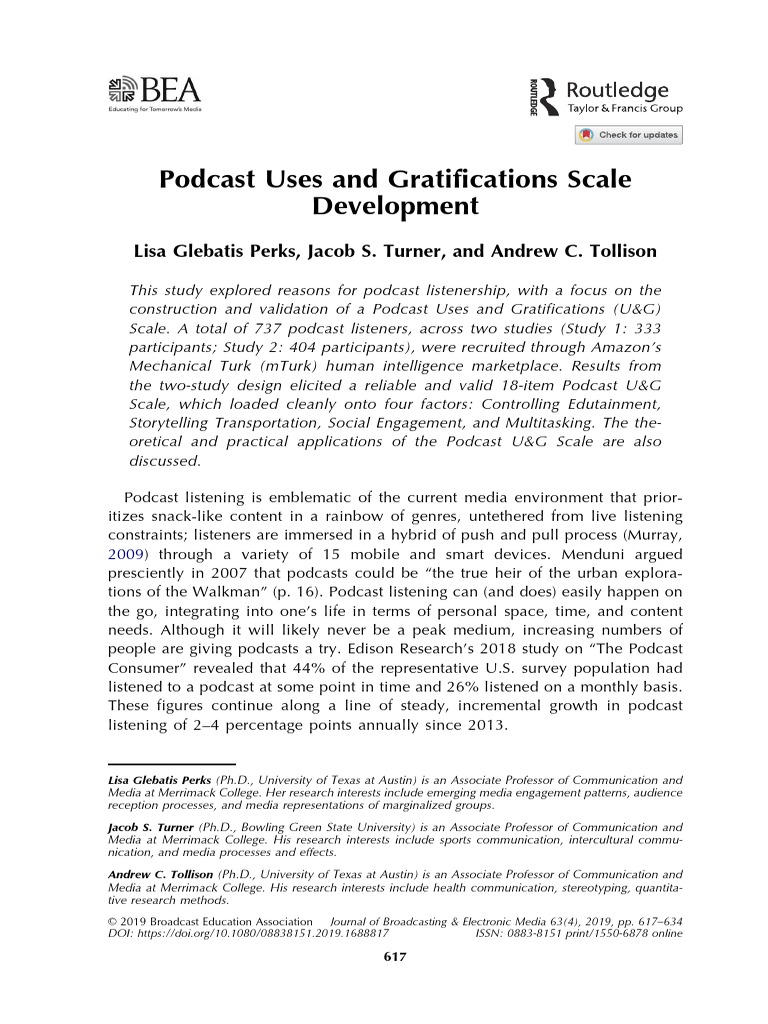 Podcast Uses and Gratifications Scale Development: Lisa Glebatis Perks ...