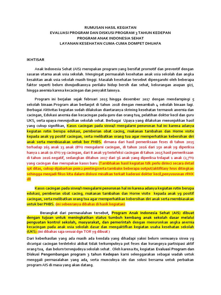 Rumusan Hasil Kegiatan Evaluasi Program Ais Umi | PDF