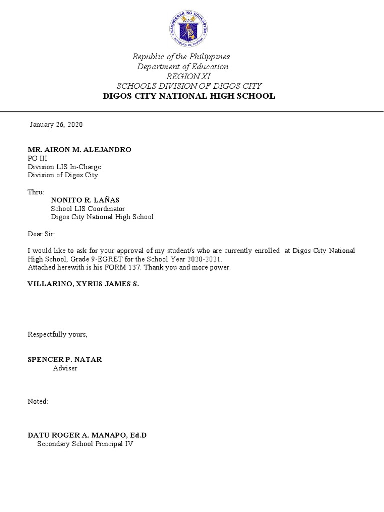 Letter For Lis Approval | PDF