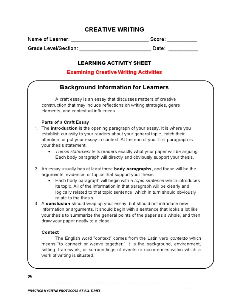 Creative Writing | PDF | Essays | Thesis