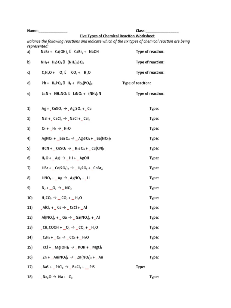 Worksheet 1 Types of Chem | PDF | Unit Processes | Chemical Substances