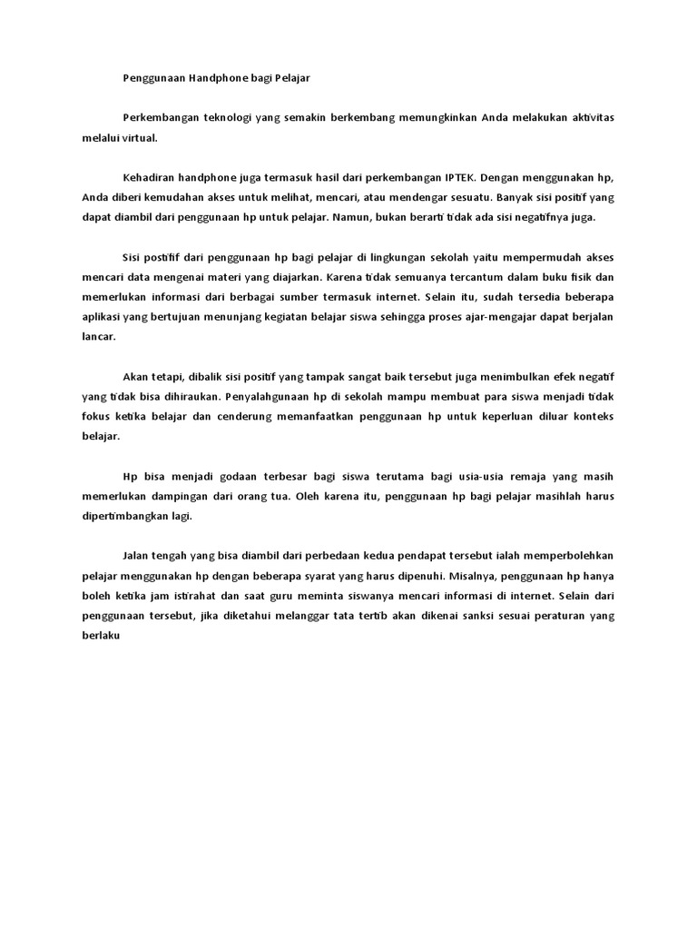 Penggunaan Handphone Bagi Pelajar | PDF