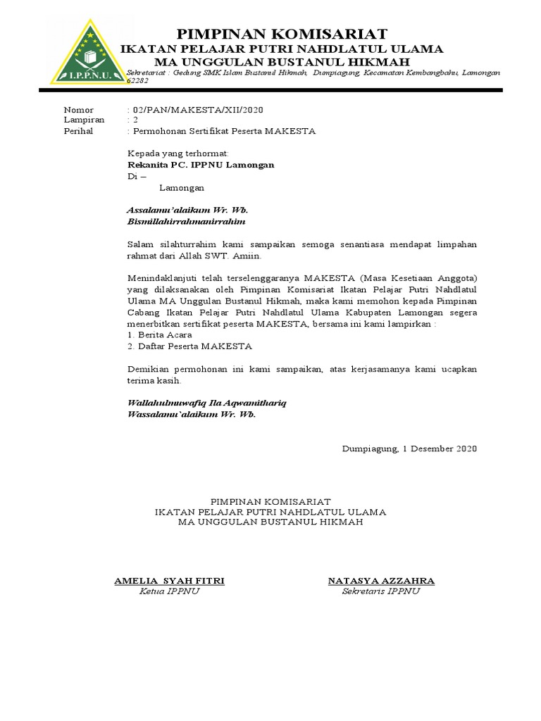 Contoh Surat Makesta Ippnu | PDF