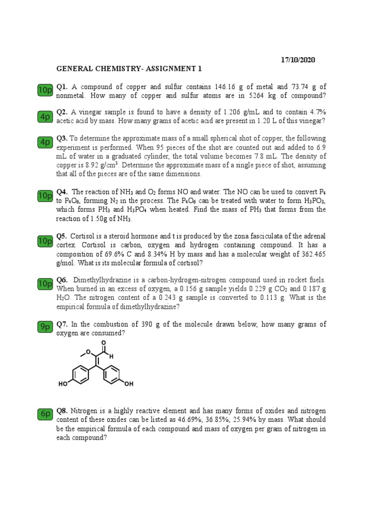 Assignment 1, Answer Key | PDF | Chemical Compounds | Mole (Unit)