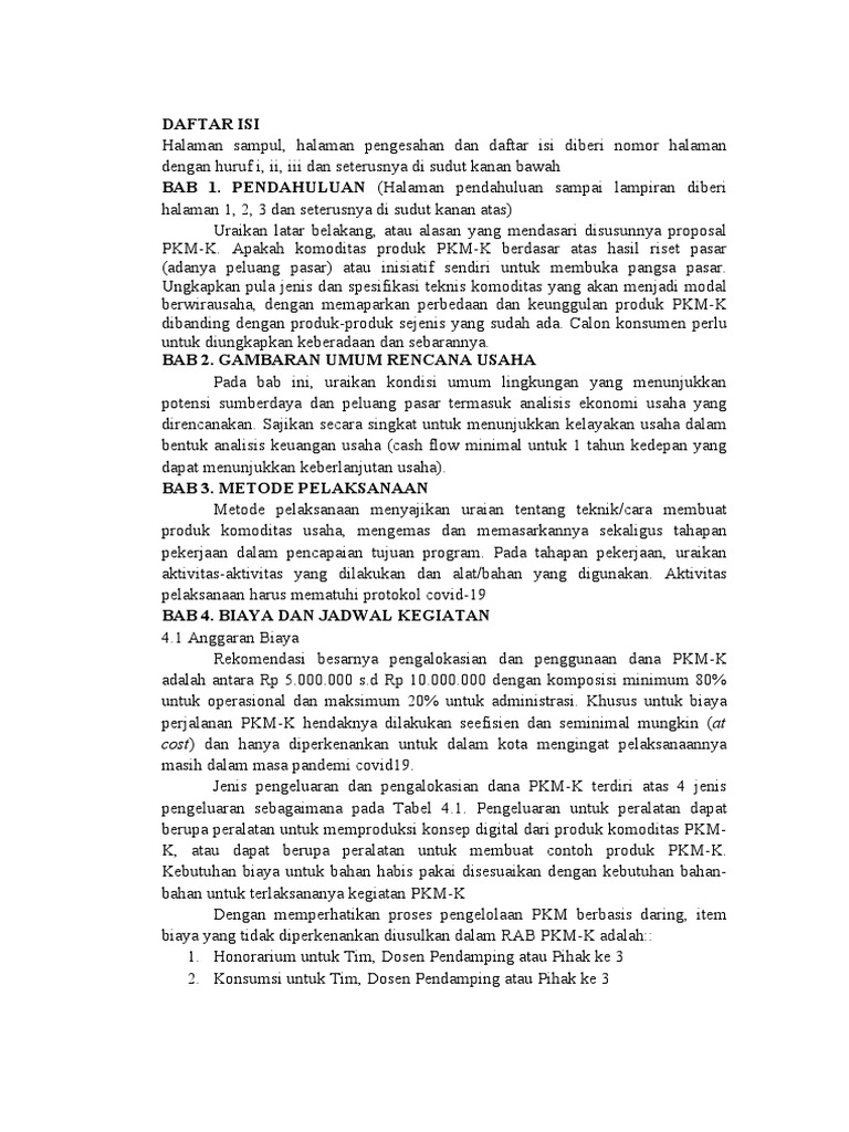 Template PKM Kewirausahaan (PKM-K) | PDF