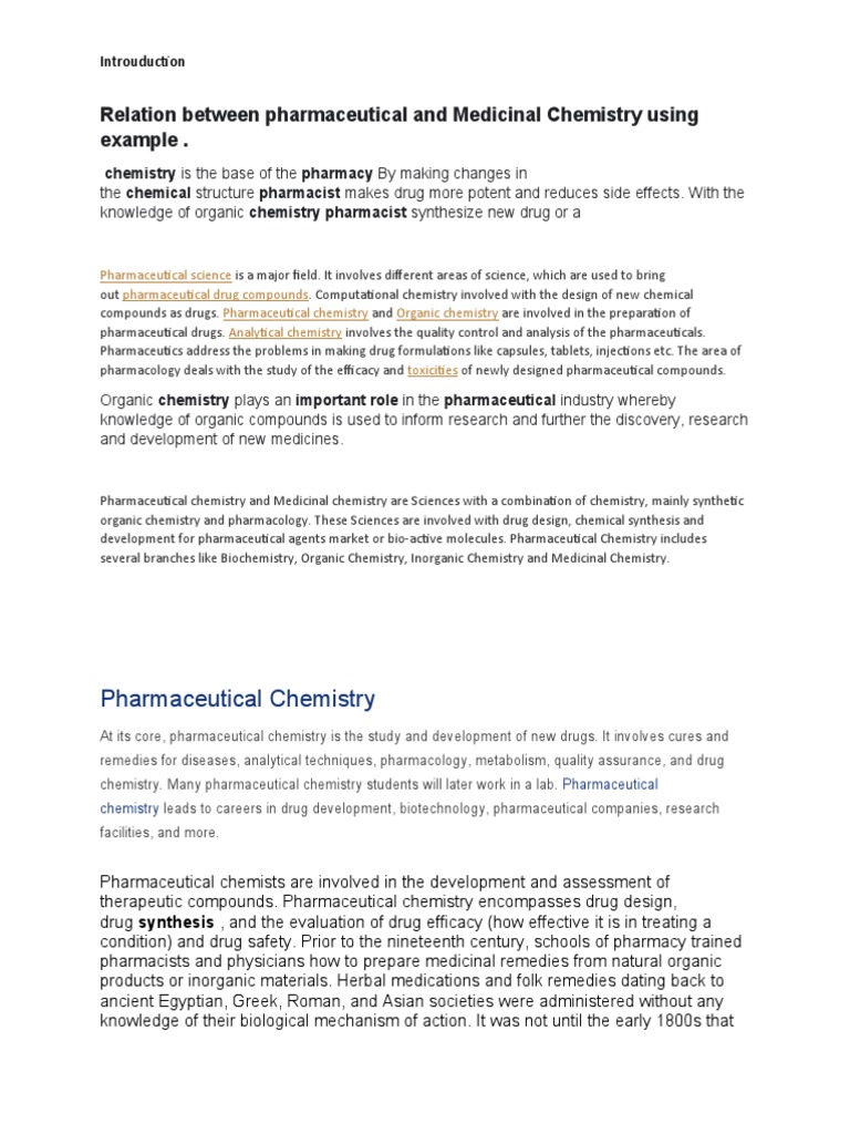 Relation Between Pharmaceutical and Medicinal Chemistry Using Example ...
